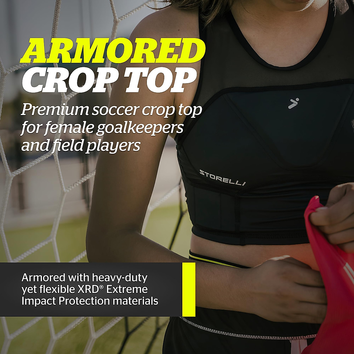 Storelli Women’s Bodyshield Crop Top, High-Impact Chest and Rib Protection for Female Soccer Goalkeepers and Players, Black, Medium