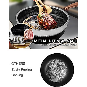 Bakpoco Frying Pans Nonstick, 12 inch Hybrid Non Stick Frying Pan with Lid, Stainless Steel Non Toxic PFOA Free Scratch-resistant Coating Skillets, Dishwasher & Oven Safe Induction Compatible Cookware