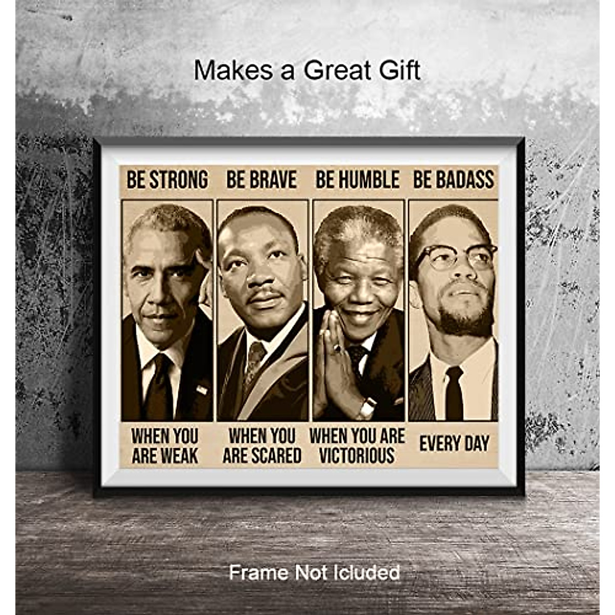 Inspirational African American Wall Art & Decor - Be Strong Be Brave Be Badass - Classroom Decor - Positive Motivational Quotes - Black Culture - Black Pride - Afro American, Black Men, Boys Poster