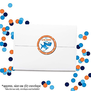You’re Jawsome Smiling Shark Valentine Party Favor Sticker Labels, 40 2" Party Circle Stickers by AmandaCreation, Great for Classroom Valentines, Envelope Seals, Gifts & Treats