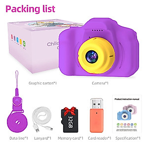 Kids Camera for Boys Girls - 2 Inch IPS Children Camera for Kids 1080P Video Camcorder Toddler Camera Birthday Gifts for 3 4 5 6 7 8 9 Year Old Girls Boys with SD Card (Purple)
