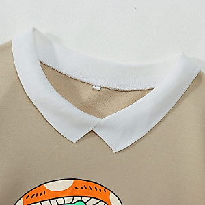 IZYJOY Women Frog Mushroom Graphic Sweatshirt Long Sleeve Loose Aesthetic Tees Pullover Teen Girls Kawaii Lightweight Shirts Top(Beige,M)