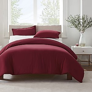 SERTA Simply Clean Ultra Soft Hypoallergenic Stain Resistant 3 Piece Solid Duvet Cover Set, Burgundy, Full/Queen