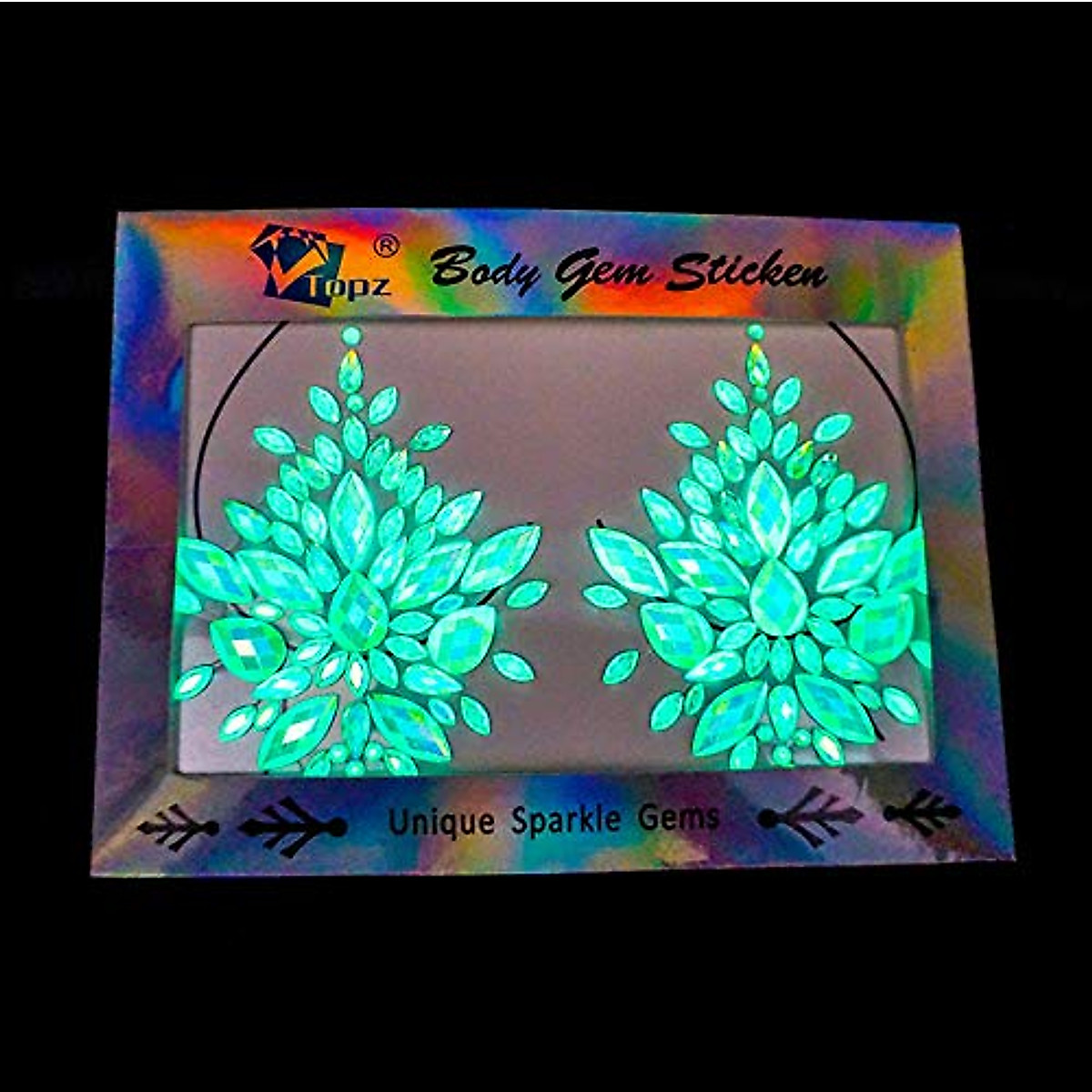 Topz Glow in The Dark face gems Halloween Makeup Body gems Stick on Body Jewels Festival Rhinestone Sticker Mermaid Body Makeup Rave Accessories for Adult Costume (TP351 Chest Paste)