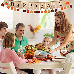 Fall Burlap Banner with 3 Pieces Fall Pom Pom Garland Wool Felt Ball Garland Thanksgiving Decoration for Harvest Time Autumn Theme Party Thanksgiving Supplies