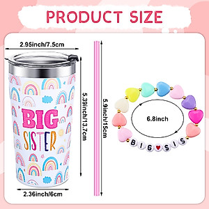 Maxcheck 2 Pcs Sister Gift 12 oz Pink Sister Cup Stainless Steel Mug Vacuum Insulated Tumbler with Leak Proof Lid and Straw Sister Bracelet Sister Announcement Jewelry for Little Girl (Big Sister)