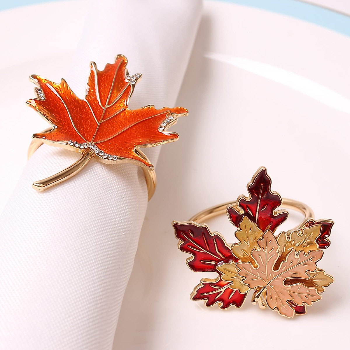 Mokylor 8 Pcs Maple Leaves Napkin Ring, Fall Metal Napkin Ring Holder Maple Leaves Serviette Buckle Holder Autumn Leaf Napkin Buckle for Harvest Season Thanksgiving Fall Decoration