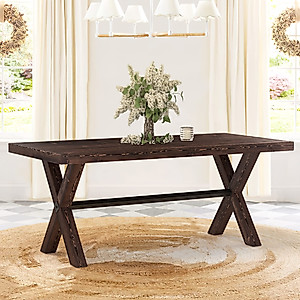 LUE BONA 71" Dining Table for 6-8 Solid Wood Farmhouse Kitchen Table with Natural Wood Grain for Home and Kitchen, Heavy Duty Rectangular Kitchen & Dining Table for Home and Dining Room Dark Brown