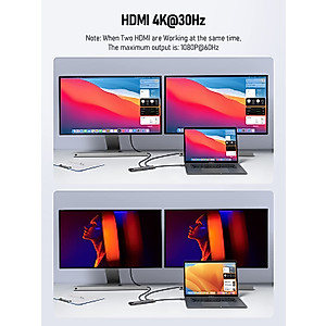Lemorele 11 in 1 USB C Laptop Docking Station Dual Monitor Hub Adapter w/ 2 HDMI 4K, 100W PD, Ethernet, SD/TF, 2 USB 3.0, 2 USB 2.0, USB C 3.0 Data, for Dell HP Lenovo Surface Typc C Laptop