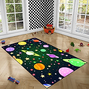 Stars Galaxy Rug - Outer Space Galaxy Area Rug Starry Night Solar System Planet Carpet for Kids Cute Cartoon Floor Mat for Living Room Bedroom and Playroom Home Decorative, 2'5”×4'(47 x 31 inch)