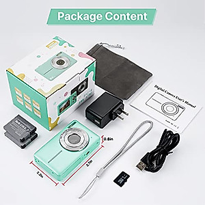 Digital Camera, Kids Camera with 32GB Card FHD 1080P 44MP Vlogging Camera with LCD Screen 16X Zoom Compact Portable Mini Rechargeable Camera Gifts for Students Teens Adults Girls Boys-Green
