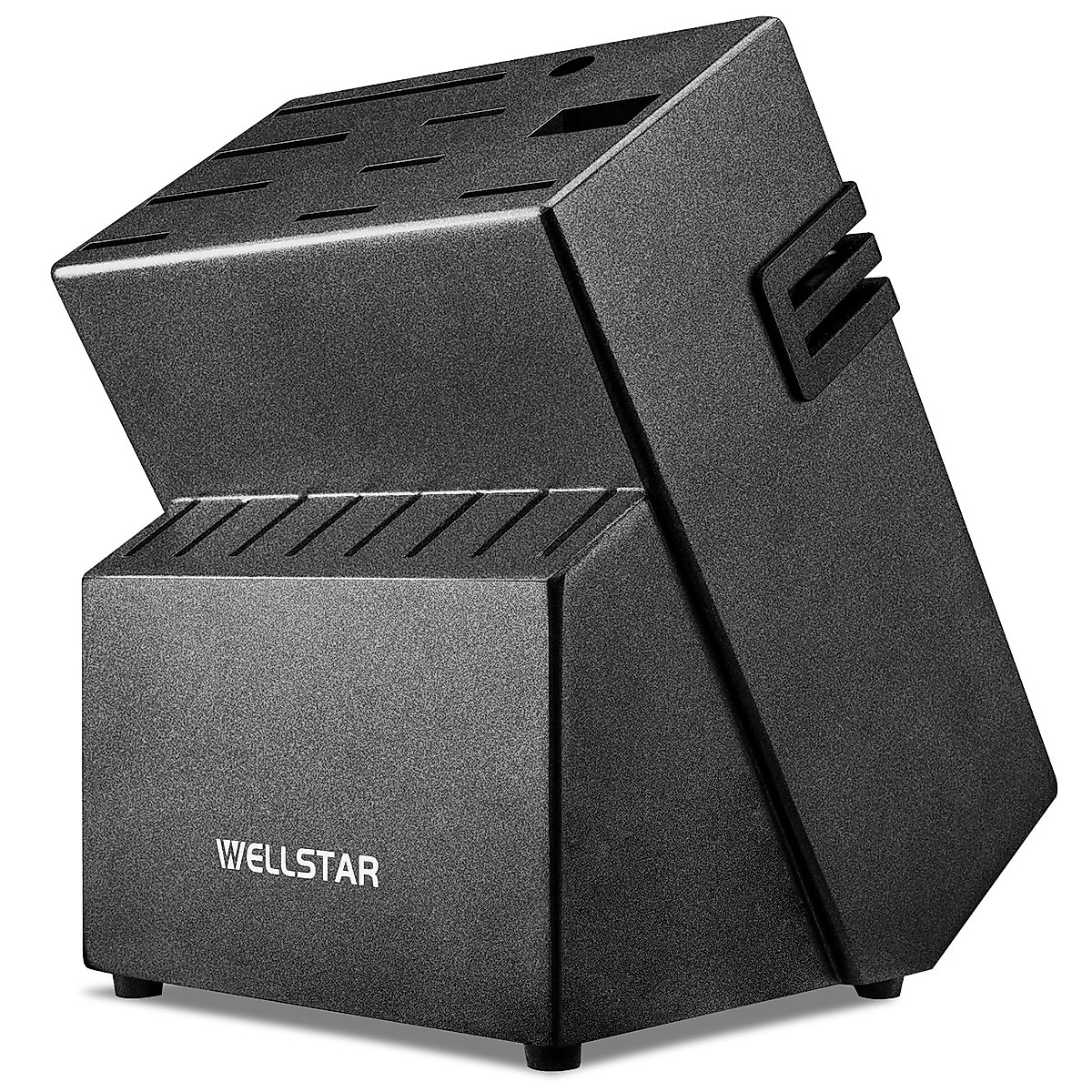 18-Slot Kitchen Knives Block, WELLSTAR Large Capacity Natural Wooden Knife Holder without Knives – Modern Hard Wood Counter-top Knife Storage with Built-in 2-Stage Knife Sharpener - Black