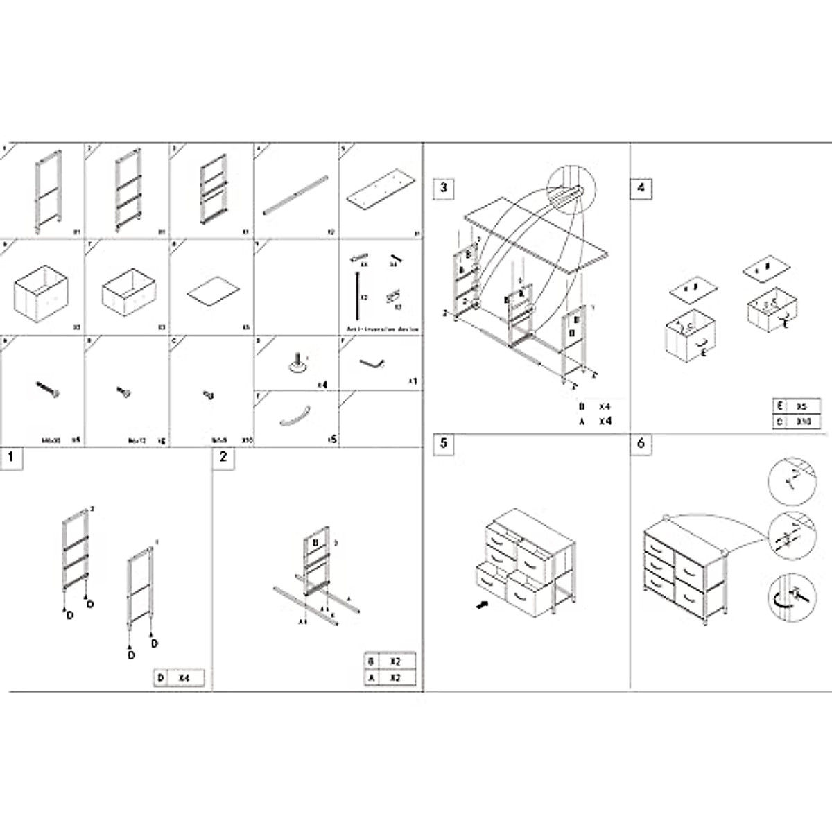 AZL1 Life Concept Storage Dresser Furniture Unit-Large Standing Organizer Chest for Bedroom, Office, Living Room, and Closet-5 Drawer Removable Fabric Bins, Beige