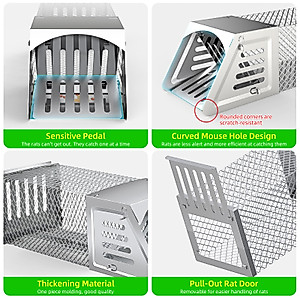 Humane Rat Trap Outdoor Chipmunk Rodent Trap Humane Mouse Trap Indoor Squirrel Trap,Metal Humane Rat Mouse Live Cage Trap,Sensitive Pedal Trigger,Live Animal Trap for Rodents,Moles,Voles,Mice