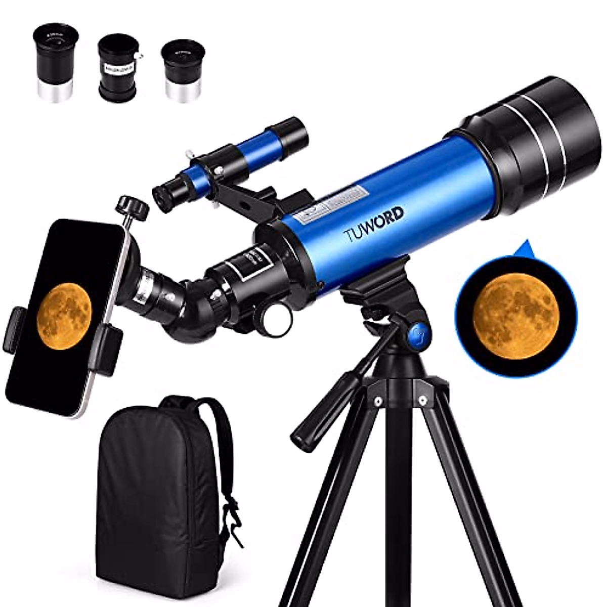 Telescope for Beginners,70mm Aperture 400mm AZ Mount Photography Tripod 17.9-47.6In Astronomical Refracting Telescope for Adults Kids, Portable Travel Telescope with Backpack Phone Adapter