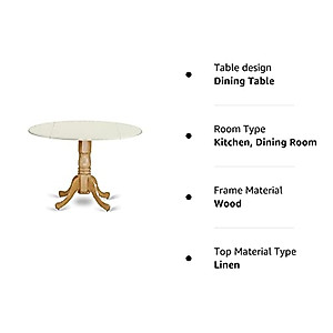 East West Furniture DLT-LOK-TP Dublin Kitchen Table - a Round Dining Table Top with Dropleaf & Pedestal Base, 42x42 Inch, Linen White & Oak