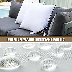 JOJOGOGO 18x18 Outdoor Throw Pillow Inserts Waterproof Set of 2, 18 x 18 Outdoor Patio Furniture Decorative Pillows, Outdoor Front Porch Decor White Chair Accent Pillows (with Deep Blue Piping)