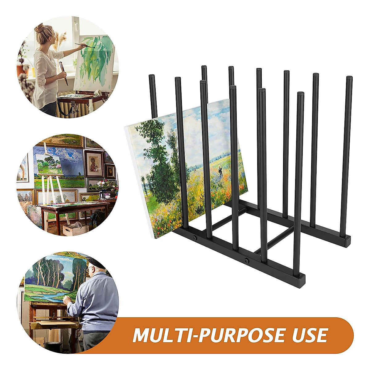 ikkle Art Storage Rack Painting Canvas Storage Rack, Metal Drawing Storage Rack for Canvas Frame Drawing Board (Black)