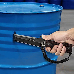 Cool Hand Beast Survival Hunting Knife with Sheath, Replaceable 1911 Wood Grips Handle, Black Stone Washed 0.2" Thick D2 Steel Tanto Fixed Blade Knives, 1911F-BW