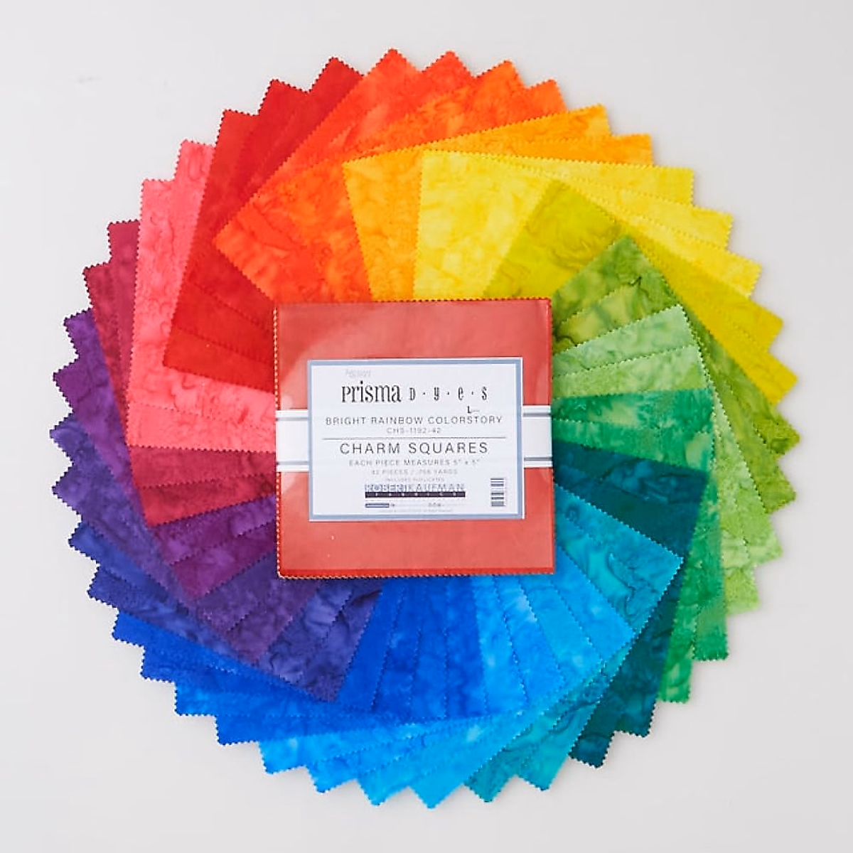 Robert Kaufman Fabric Quilt Kit - Artisan Batik Solids Prisma Dyes Bright Rainbow Charm Squares Pack, Quilt Kits for Beginners and Experts, 100% Cotton Fabric, 5" x 5"