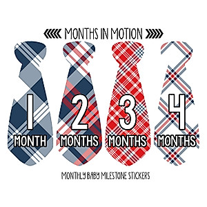 Months In Motion Monthly Baby Tie Stickers - Boy Month Milestone Necktie Sticker - Onesie Month Sticker - Infant Photo Prop for First Year - Shower Gift - Newborn Keepsakes