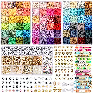 QUEFE 15350pcs, 72 Colors Clay Beads for Bracelet Making Kit, Jewelry Making Kit for Girls 8-12, Polymer Heishi Beads, Letter Beads for Jewelry Making, for Gifts, Crafts, Preppy