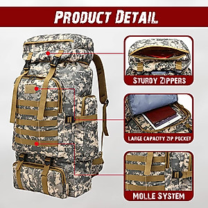 ÖSSZEFUT 70L 80L Tactical Backpack Waterproof For Men Hiking Camping Military Backpacking Backpack Tactical Rucksack Travel Hunting Survival Waterproof Large Backpack (City Brown)