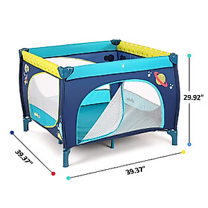 Baby Play Portable Playard Play Pen with Mattress Safety Baby Playard with Door Activity Center for Toddler Boys Girls Fun Time Indoor and Outdoor 39inch x 39inch（Blue）