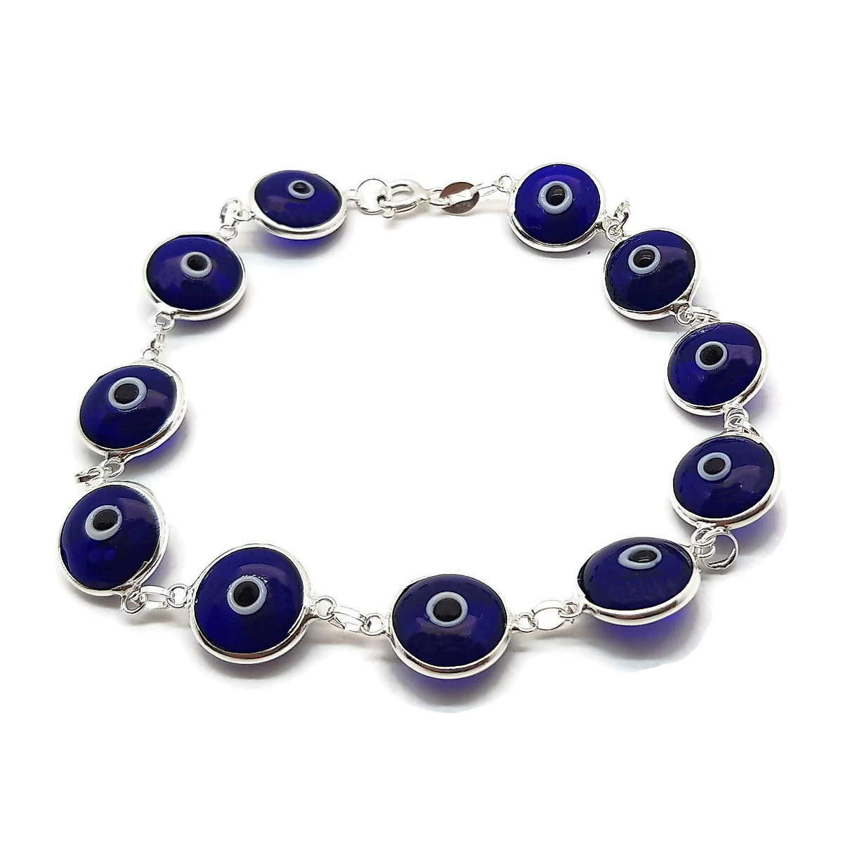 MYSTIC JEWELS by Dalia - Sterling Silver Classic Evil Eye Bracelet, 7.5 inch, Protection for Good Luck (Navy Blue)