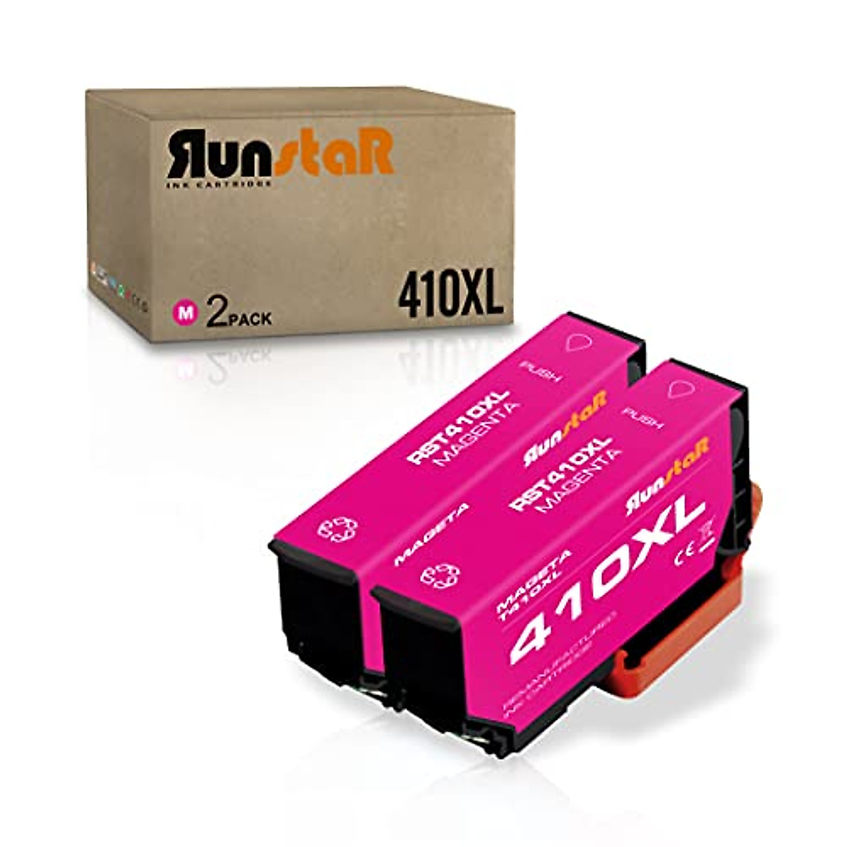 Run Star 2 Pack 410XL Magenta Remanufactured Ink Cartridge Replacement for Epson 410XL T410XL use for Epson Expression XP-530 XP-630 XP-635 XP-640 XP-830 XP-7100 Printer (2 Magenta)