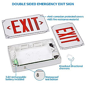 LEONLITE LED Exit Sign, Wet Location Exit Sign with Battery Backup, UL Listed, Outdoor Hardwired Exit Light with Double Sided, AC 120/277V, Weatherproof Emergency Exit Sign, Red