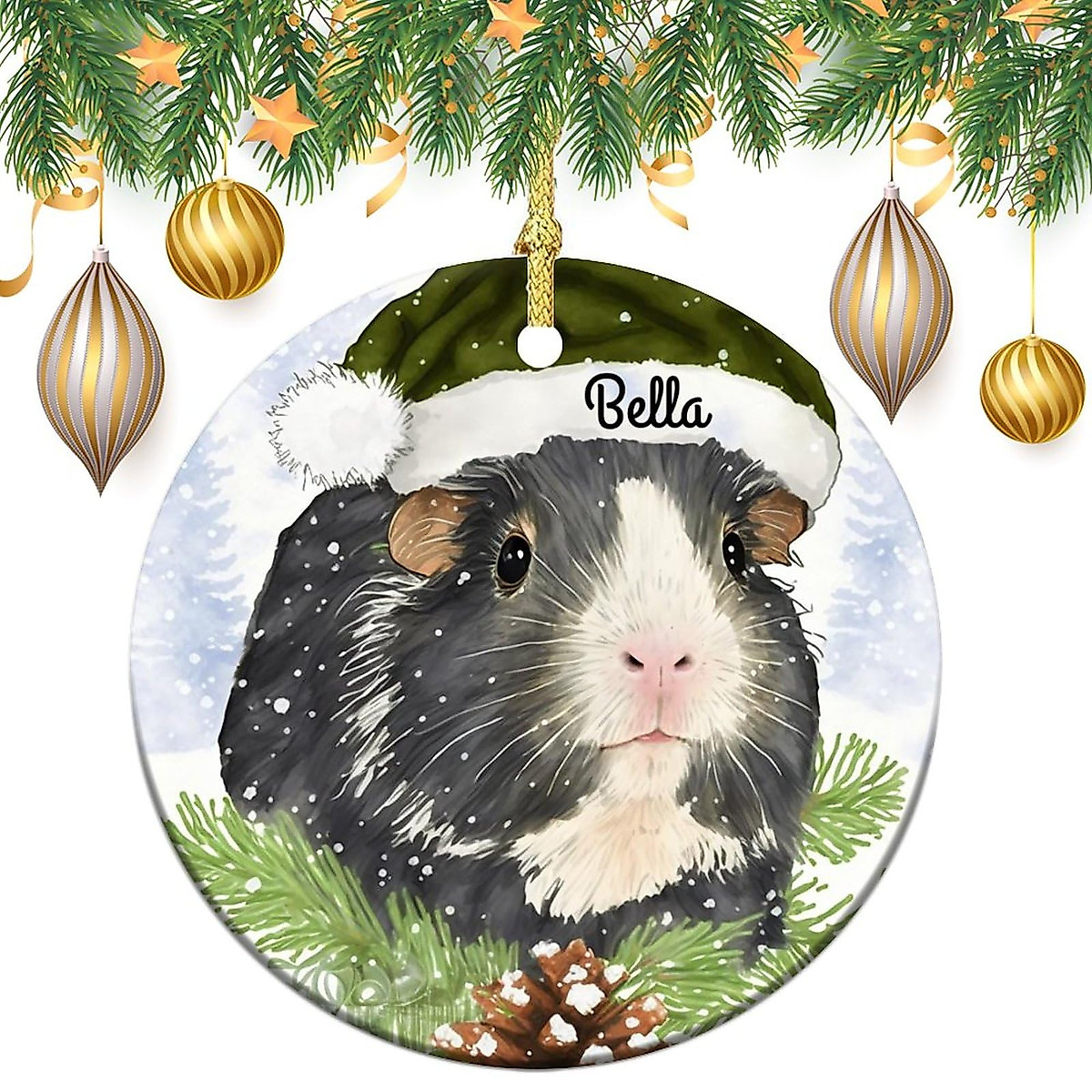 Customized Christmas Tree Decoration - Guinea Pig in Santa Hat, 3" Xmas Pet Present & Stocking Stuffer Gift