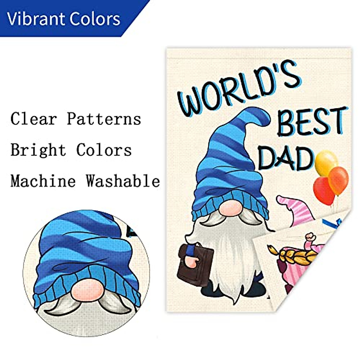 Louise Maelys Happy Father's Day Garden Flag 12x18 Double Sided for Dad, Burlap World's Best Dad Gnome Garden Flags Banners Vertical for Daddy Papa Grandpa Father's Day Outdoor Home Decor (ONLY FLAG)
