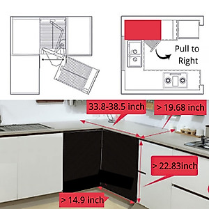 LOYALHEARTDY Blind Corner Cabinet Pull Out, 15in Open Stainless Steel Blind Corner Cabinet Organizer with 2 Tiers 4 Baskets Blind Corner Soft Close Swing Tray for Right Handed Open Cabinet