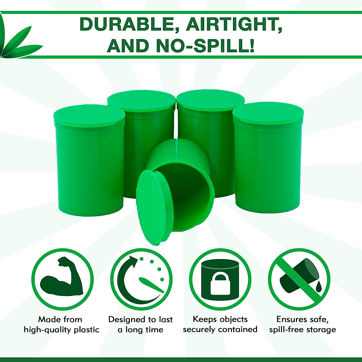 Emerald Mountain Supplier Pop Top Dram Containers | Durable Airtight Multipurpose Storage | Herb and Pill Organizer - 13 Dram (Green, 320 Count (Pack of 1))