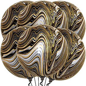 KatchOn, Black and Gold Marble Balloons - 22 Inch, Pack of 6 | Round 4D Marble Black and Gold Balloons, Gold and Black Balloons | Black Agate Balloons | Halloween Balloons for Halloween Decorations