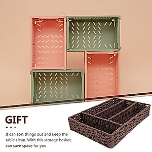 Healifty Wicker Rattan Baskets Tea Bag Sugar Packet Holder Coffee Station Condiment Organizer Woven Divided Basket Tray for Drawer Shelf Countertop Coffee