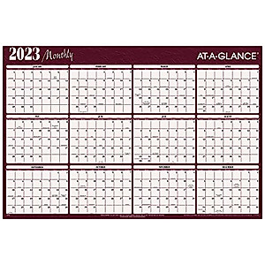 AT-A-GLANCE 2023 Erasable Calendar, Dry Erase Wall Planner, 48" x 32", Jumbo, Horizontal, Reversible, Red (A152)