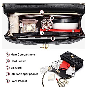 FOXLOVER Women’s Mini Crossbody Bags Purses Quilted Chain Shoulder Bag for Women Real Leather Casual Handbag (Black)