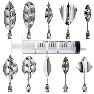 NUOBESTY 11pcs Russian Piping Tips Icing Syringe Set Stainless Steel Fondant Dry Wave Flower Frosting Tips 3D Jelly Cake Cupcake Decorating Supplies Baking Tool