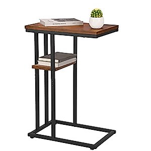 Yoobure C Shaped End/ Side Table for Couch and Bed, Small Spaces, Living Room, Bedroom, Rustic Snack Table