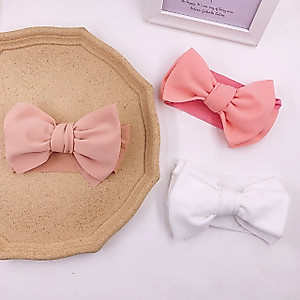 KIDOCHEESE Baby Girl Nylon Hairband with Bows, 5 Count (Pack of 1), for Infant, Extra Stretchy, Handmade