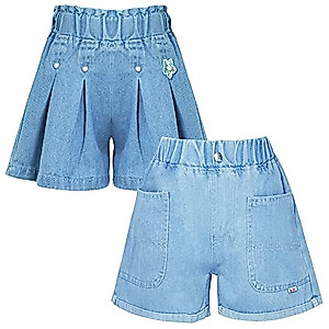 Kid Girl Wide Leg Denim Shorts Hot Pants Toddler Baby Casual Loose Baggy Summer Jeans Short with Bowknow Half Mid Denim Pants 2 Packs