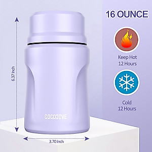 GOGOJOVE Thermoses for Hot Food,16 oz Insulated Lunch Containers Food Jar for Kids/Adult Leak Proof Vacuum Stainless Steel Keep Hot/Cold for School Office Travel Outdoors Light Purple