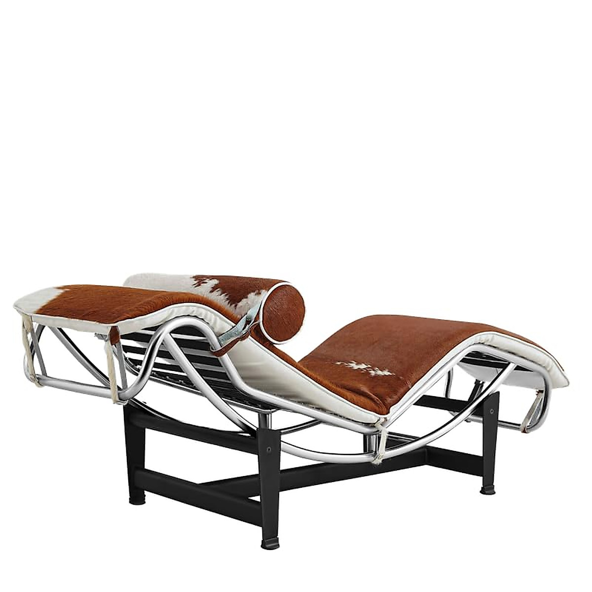 HuPoFun Le Corbusier Style LC4 Chaise Lounge Chair Reproduction - Brown & White Pony Leather