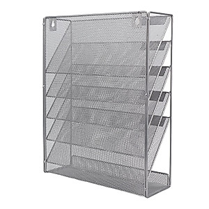 Wall File Organizer 5 Tier Silver Heavy Duty Metal Mesh Hanging Mail Magazine Rack 40 x 32 x 11 cm Vertical Paper Holder for Newspaper Folders