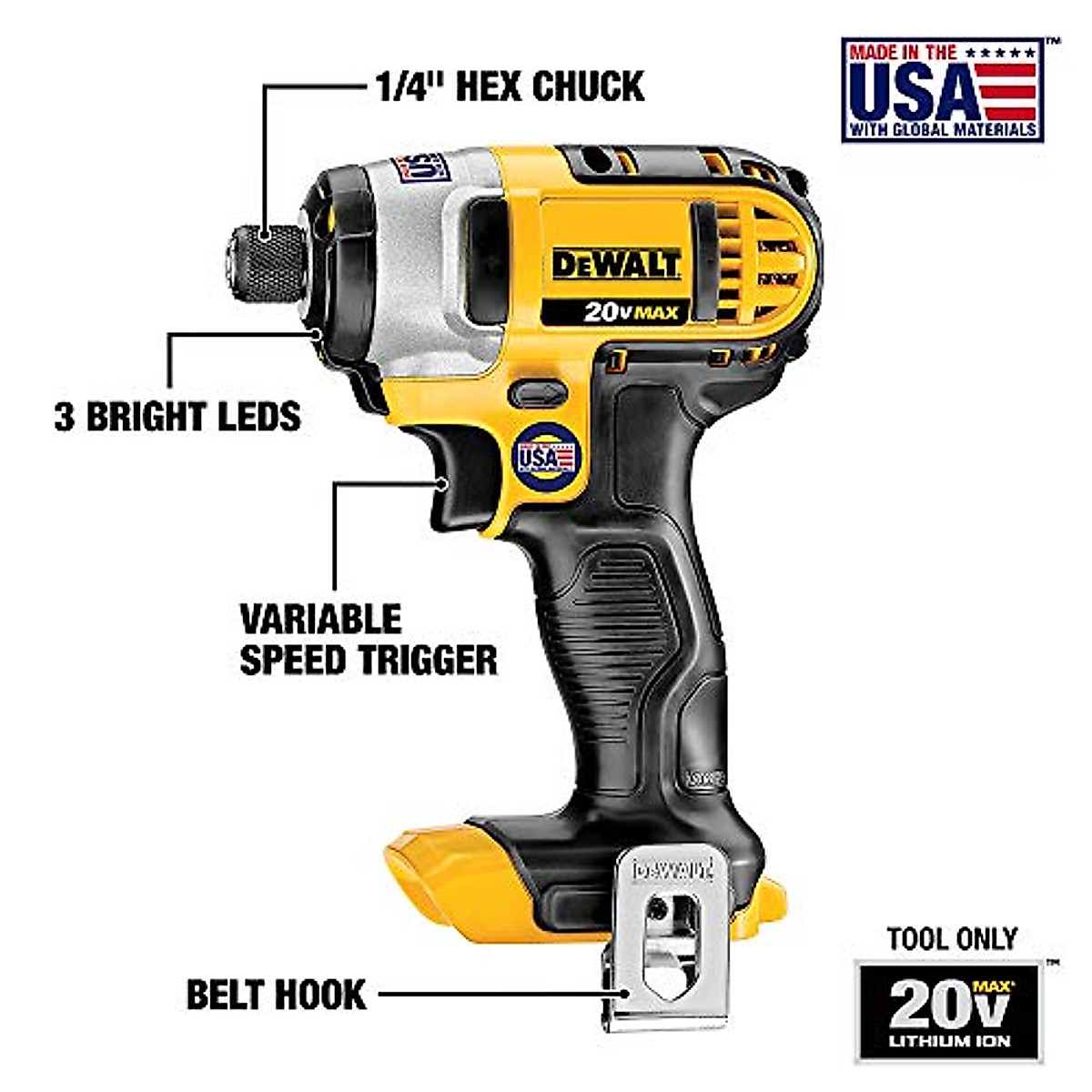 DEWALT 20V MAX* Impact Driver Kit with 1 Battery, 1/4-Inch (DCF885L1)