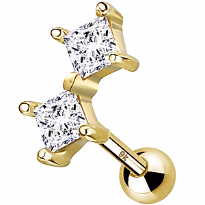 Melighting Gold Helix Earrings 9K 16G Star Tragus Piercing Jewelry Cross Stud Earring Clear CZ Cartilage Lobe Conch Earrings for Women