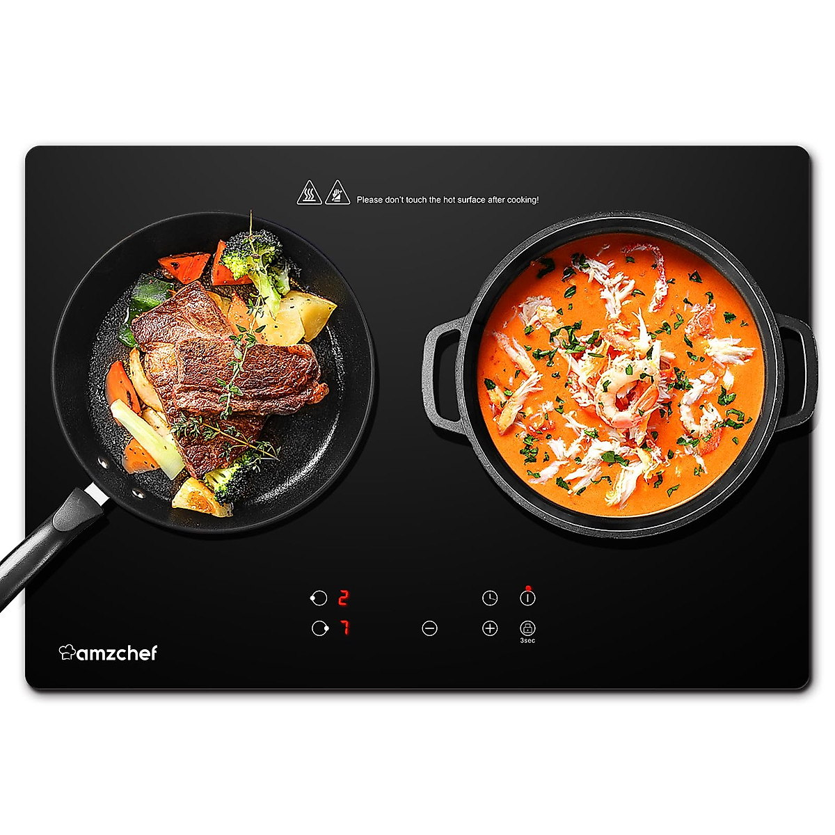 Double Induction Cooktop AMZCHEF Induction Stove Top 2 Burners for RV, Built-in Electric Cooktops With 9 Power Levels, Sensor Touch, 99-min Timer, Safety Lock, Ceramic Glass, 120V, Shared 1800W