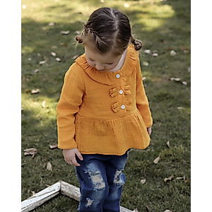 18 Months Girl Clothes Toddler Baby Girl Outfits Fall Long Sleeve Top Ripped Jeans Set Winter Baby Girl Clothes 18-24 Months Yellow